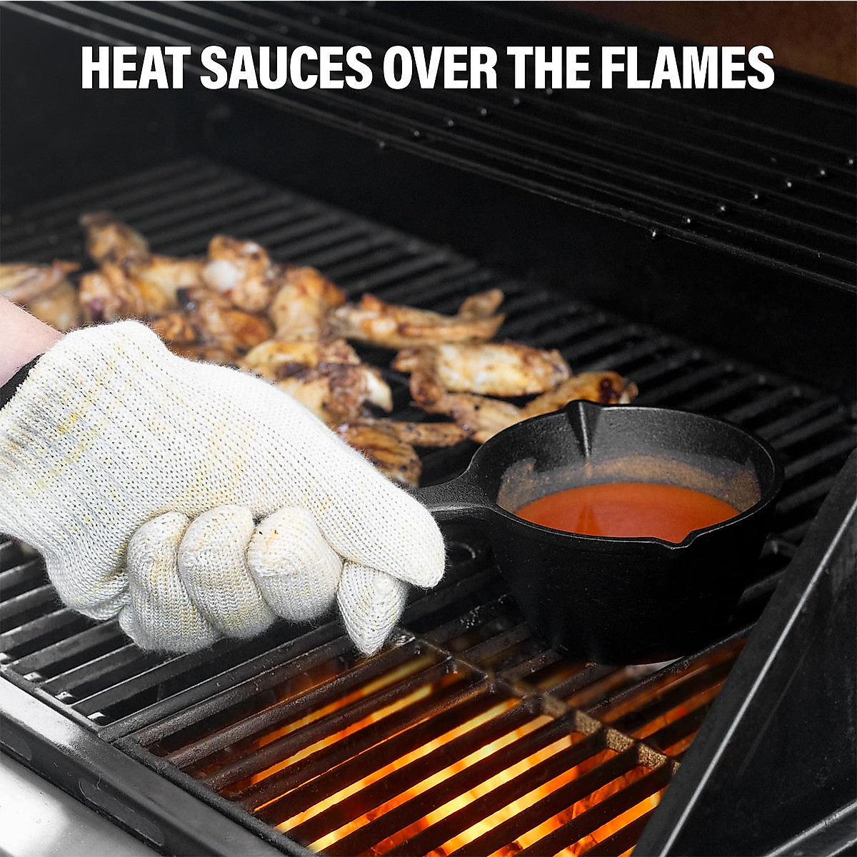 Small Cast Iron Basting Pot with Silicone BBQ Brush – Cast Iron Saucepan for Grilling, Smoking, and BBQ Accessories, 15 Oz