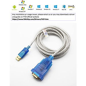DTech USB to Serial Adapter Cable RS232 DB9 Male Port with FTDI FT232RL Chipset Supports Windows 11 10 8 7 and Mac Linux (1.5 Feet)
