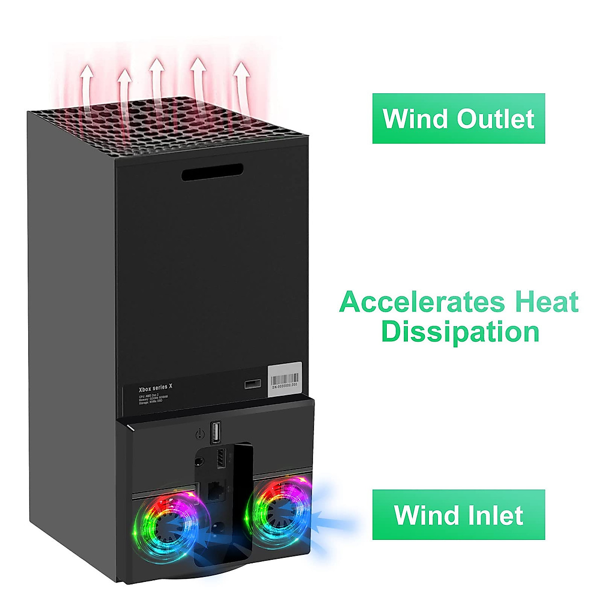 Linkstyle Cooling Fan for Xbox Series X, Vertical Cooling Stand Cooling System with Colorful RGB Lights and 1 USB Port