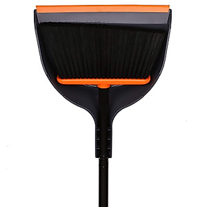 TreeLen Angle Broom and Dustpan Set, Dust Pan Snaps On Broom Handles Orange