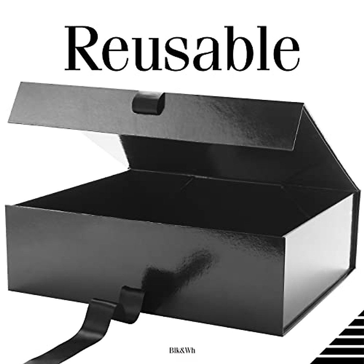 BLK&WH Extra Large Gift Box with Ribbon 16.3x14.2x5 Inches, Large Black Gift Box with Lid for Presents, Groomsman Proposal Box, Big Gift Box for Clothes and Large Gifts(Glossy Black)