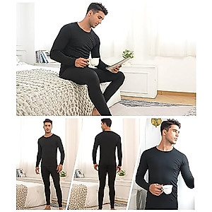 TEEPIRE Mens Thermal Underwear Set with Lightweight Ultra Soft Fleece Lined,Long John Set, Skiing Base Layer (Medium) Black