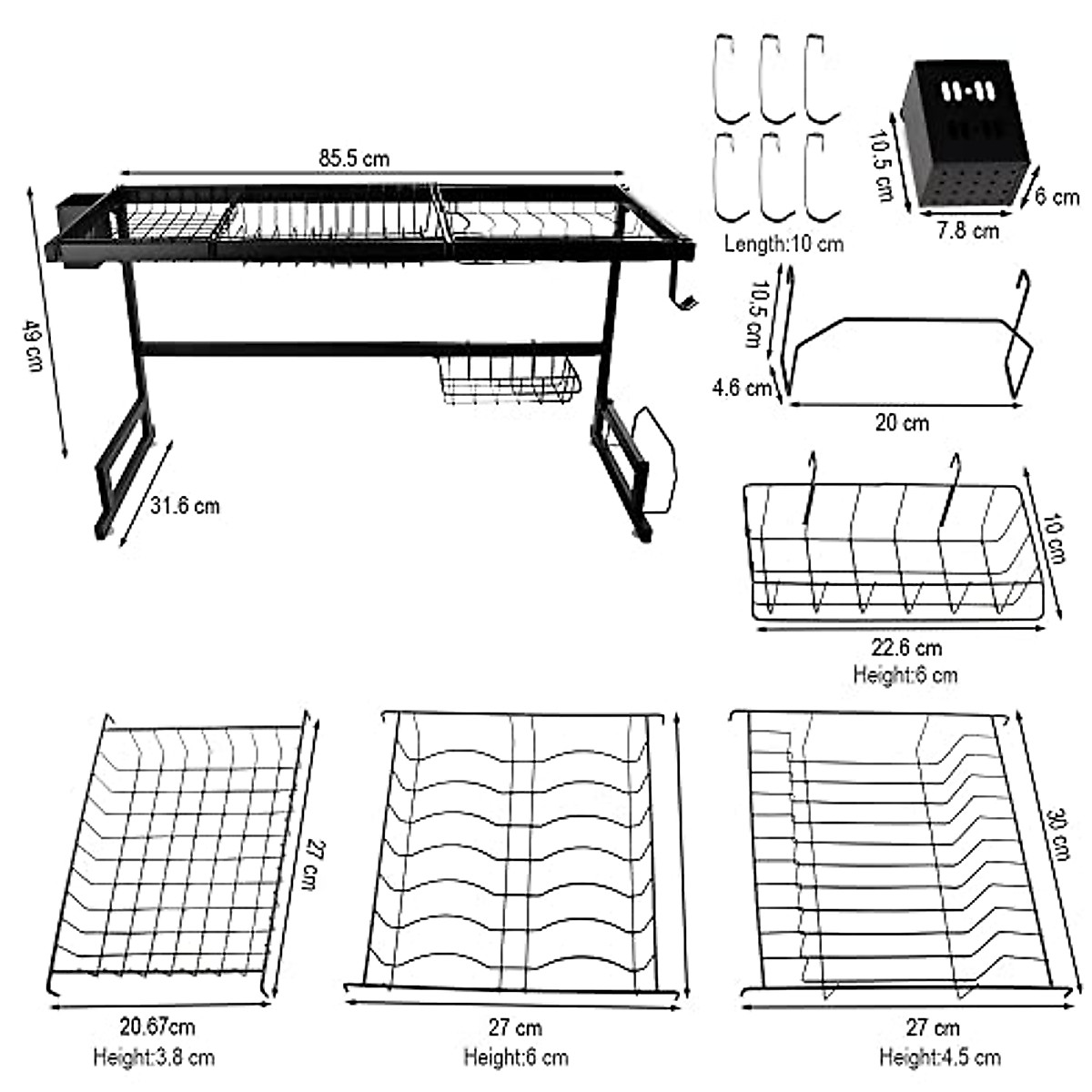 Dish Drainer Rack Kitchen Stainless Steel Dish Rack Over Sink Expandable Organizer Storage Drainer Drying Plate Shelf Knife Fork Container Kitchen Dish Drainers Holder