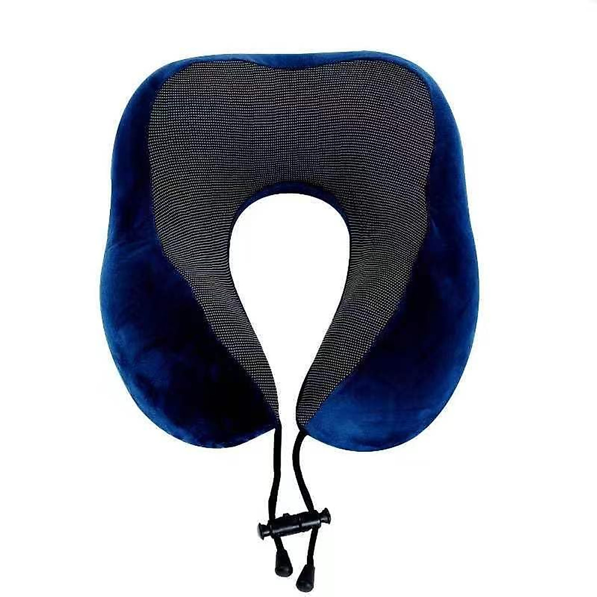 Makimoo Memory Foam Travel Pillow, Neck Pillow with 360-Degree Head Support, Comfortable and Lightweight, Ideal for Sleeping on Airplane, Car, Train, Bus and Home Use, Comes with Storage Bag (Blue)