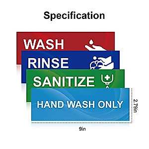 Wash Rinse Sanitize Sink Labels, Hand Wash Only Sign, 4 Pack 3 Compartment Sink Waterproof Sticker Signs for Wash Station, Commercial Kitchens, Restaurant, Food Trucks, Busing Stations, Dishwashing…