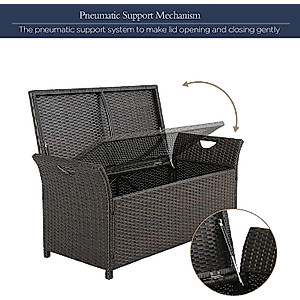 Ulax Furniture Outdoor Storage Bench, Deck Box for Patio Furniture, Rattan Style Deck Box w/Cushion (Beige)