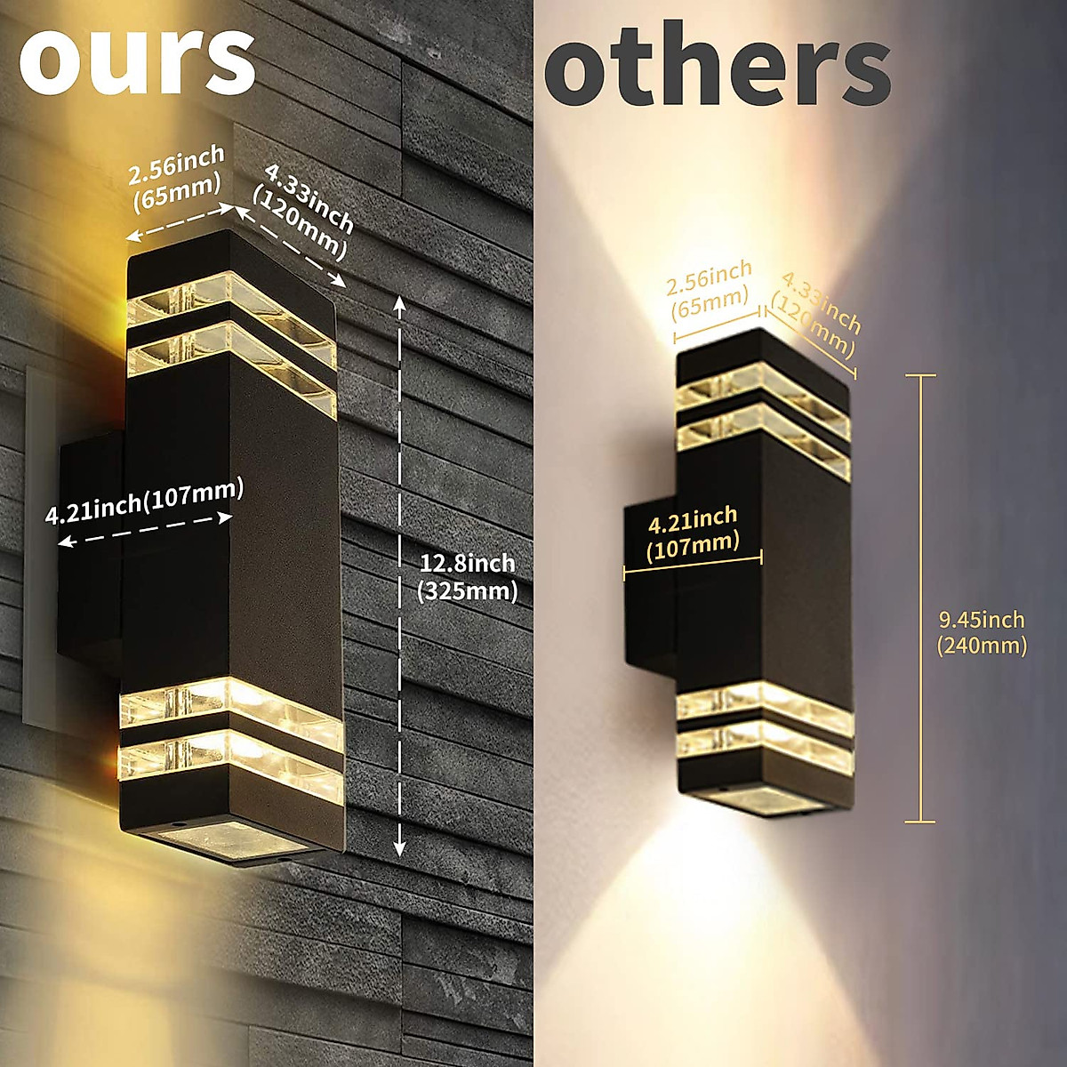 LANFU 12.8inch LED Outdoor Rectangular Modern Wall Sconce Waterproof 12W, Black Exterior Wall Light Fixture Outside for House Patio Garage,2700k Warm White, IP65 Waterproof Up and Down Light (1 PCS)