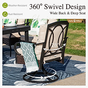 Sophia & William Patio Swivel Chairs Set of 2, Large & Padded Outdoor Dining Chairs with Heavy Duty Metal Frame Support 350LBS,Gentle Rocker Chair for Garden Porch Lawn, Beige