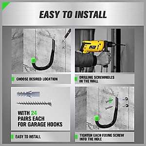 SWANLAKE Heavy Duty Garage Storage Utility Hooks, Utility Hooks for Garage Wall,Color Black (12PCS)