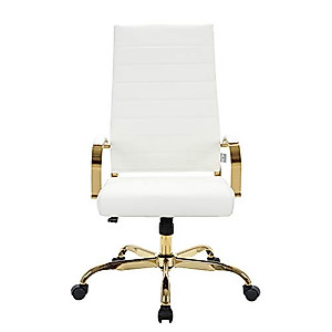 LeisureMod Benmar Modern High-Back Adjustable Swivel Leather Office Chair with Gold Frame (White)