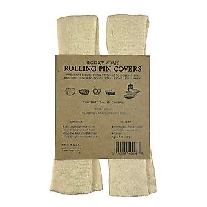 Regency Wraps Rolling Pin Cover for Non-Stick Dough Rolling, 100% Cotton Absorbs Excess Four So Pastries Come out Light and Flakey, 15" Pack of 2