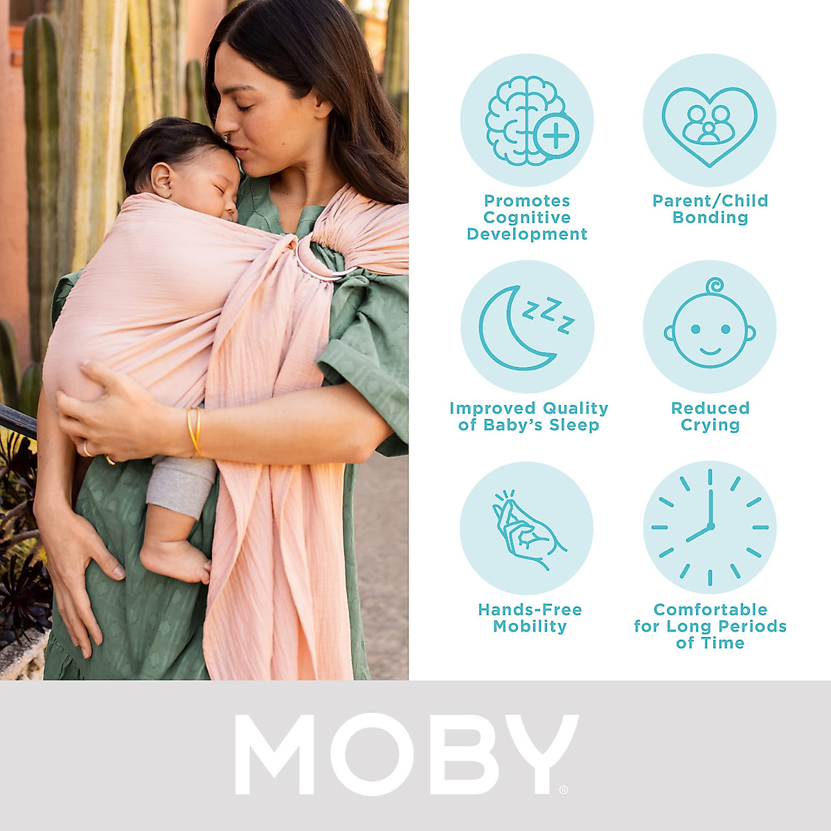 Moby Ring Sling Wrap Carrier | Hands-Free, Versatile Support Wrap for Mothers, Fathers, and Caregivers | Breathable, Baby Wrap Carrier for Newborns, Infants & Toddlers | Supports 8-30 lbs | Rose