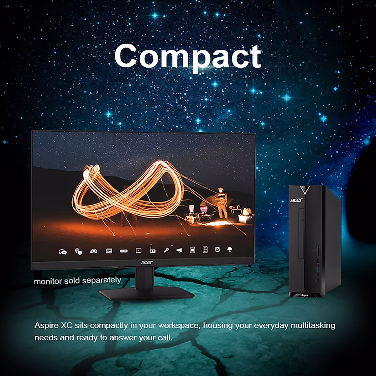 Acer Aspire Tower Desktop, Intel Celeron J4125 Processor, 8GB RAM, 256GB PCIe SSD, DVD, HDMI, VGA, Wi-Fi, Wired Keyboard & Mouse, Windows 11 Home, Black (D17W6)