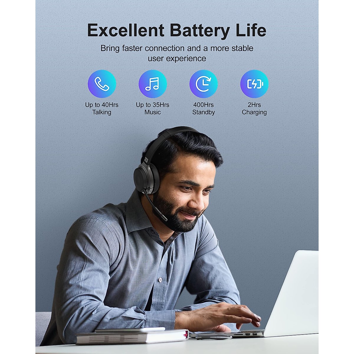 TZS Trucker Bluetooth Headset, Wireless Headset with ENC Noise Cancelling & Mute Button Microphone, V5.0 Handfree Bluetooth Headphone for Driving/Business/Office Compatible with iPhone and Android