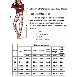 Ekouaer Women's Long Sleeve Pj Soft Crew Neck Pajama Long Sleeve Sweatshirt with Long Pants Red Plaid,Small