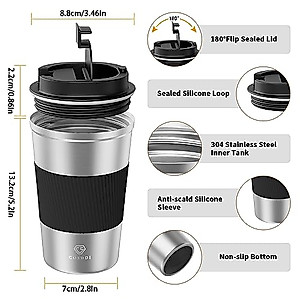12 oz Stainless Steel Vacuum Insulated Tumbler - Coffee Travel Mug Spill Proof with Lid - Thermos Cup for Keep Hot/Ice Coffee,Tea and Beer