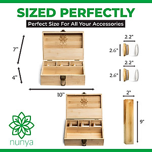 Improved. Nunya Large Storage Box for Herbs with Accessories, a Storage Container with Accessories, 5 pc kit w/ 3 Glass Jars and Rolling Tray