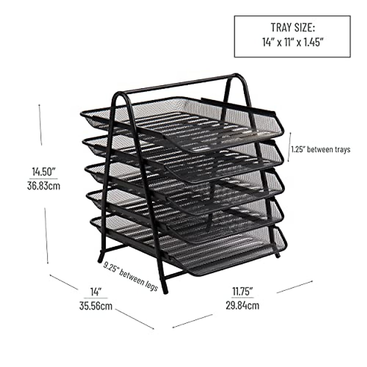 Mind Reader Desk Organizer with 5 Sliding Trays for Letters, Documents, Mail, Files, Paper, Black