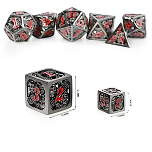 Oversize Skull Hollow DND Metal Dice Set, DNDND 25mm Hollow Copper Die Set with Gift Metal Case for Dungeons and Dragon Halloween (Black with Red Number)