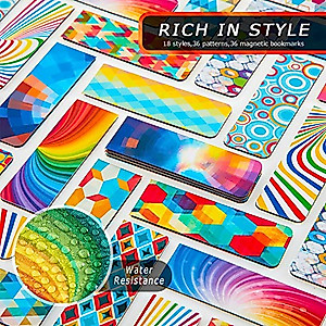 36 Pieces Optical Magnetic Bookmarks Laminated Magnet Book Markers Colorful Magnetic Page Clips Bookmarks for School Office Teacher Student Classroom Stationery Supply, 18 Designs