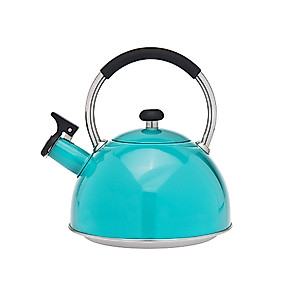 STUDIO SILVERSMITHS Tea Kettle - Stainless Steel Whistling Teapot - 2.5 Liters, Turquoise