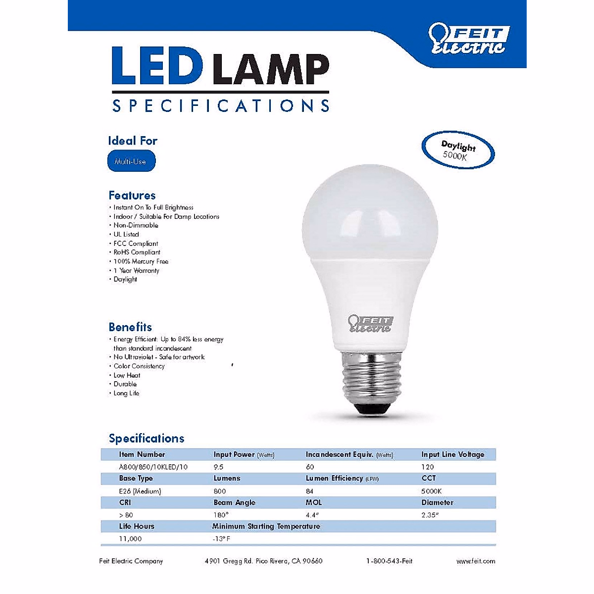 BULB LED A19 DAY 10W
