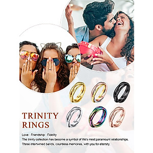 FOCALOOK Triple Band Rolling Ring Black Fashion Interlocked Anxiety Ring for Women (Black, 8)