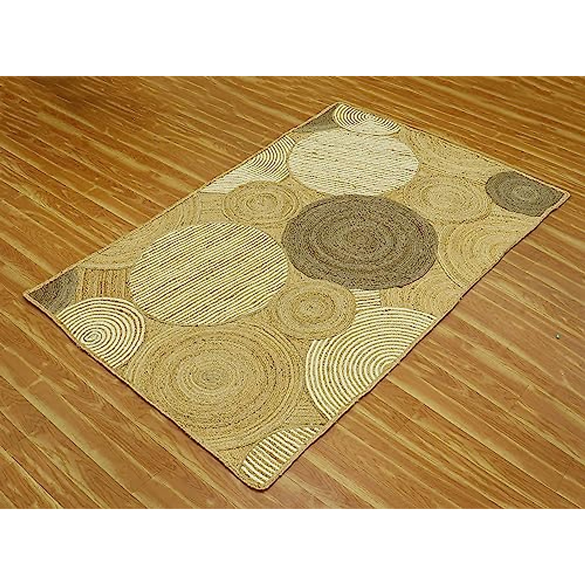 CASAVANI Natural Jute Rectangular Area Rug - 4' x 6', Beige & Black Geometric Braided Jute Rug Ideal for High Traffic Areas in Entryway, Living Room, Bedroom