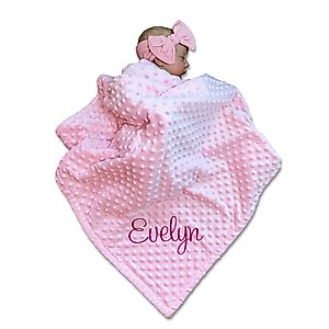 AleMir Fashion Embroidered Blanket Baby – Beautiful Monogrammed Blanket – Large Personalized Baby Blanket for Boys and Girls – Soft Polyester Baby Blanket with Custom Name – 28 x 34-inch