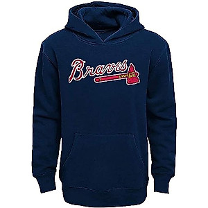 MLB Kids Youth 8-20 Officially Licensed Embroidered Team Wordmark Logo Fleece Pullover Hoodie Sweatshirt (as1, numeric, numeric_8, regular, Atlanta Braves - Navy)