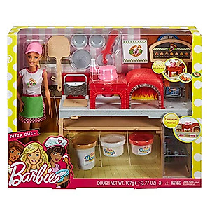 Barbie Pizza Chef Doll & Playset, Toy Oven & Counter with Sliding Conveyer Belt, Molds, 3 Dough Colors & Accessories (Amazon Exclusive)