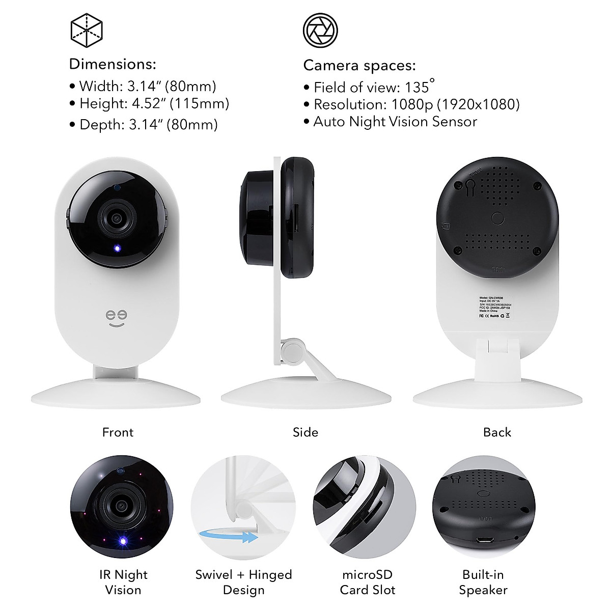 Geeni Glimpse 1080p WiFi HD Smart Camera – Indoor Home Security Camera – No Hub Required – Voice Control – Motion Detection Camera – Smart Camera Compatible