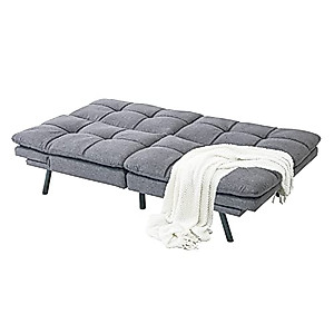 Opoiar Grey Fabric Futon Sofa Bed Couch,3" Memory Foam Loveseat Sofa Bed,71" L Modern Sleeper Sofa Bed with Covertible Armrests,Small Space Sofa Bed for Living Room,Home Office,Apartment