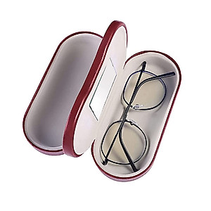 Classic 2 in 1 Glasses Case, PU Leather Hard Shell Eyeglasses Case (Red)