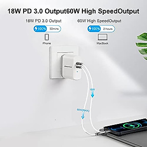 USB C Wall Charger PowerLot 68W 2-Port GaN PD 3.0 USB C Charger, 60W USB C Power Adapter for MacBook Pro, 18w Fast Charger for iPhone 14 pro max,iPhone13 Pro Max,iPhone 12 Pro Max,iPad,iWatch,iPods