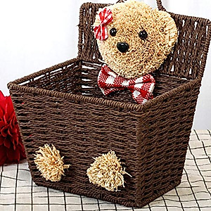 DOITOOL Woven Storage Baskets Storage Basket Willow Basket Rustic Hanging Woven Storage Bin Desktop Sundries Makeup Basket with Lid Handle Multifunctional Wicker Organizer Brown Woven Storage Basket