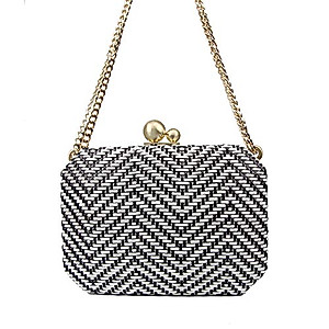 Fawziya Color Block Weave Clutch Purse Thick Chain Evening Bags And Clutches-Black