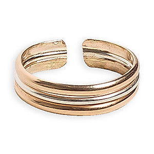 Toe Ring | Triple Stack 14K Gold Fill and Sterling Silver Toe Ring | Three Bonded Bands | Unisex - One Size Fits All