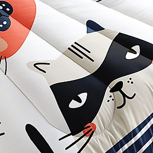 CVHOUSE Cat Bedding,Cartoon Cat Comforter Full,Animals Print Comforter Set for Kids,Kawaii Quilt Set with 1 Comforter and 2 Pillow Cases