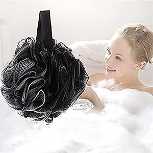 INGVY Dry Brushing Body Brush Bamboo Charcoal Bath Ball Black Shower Loofah Sponge Mesh Pouf Body Scrubber