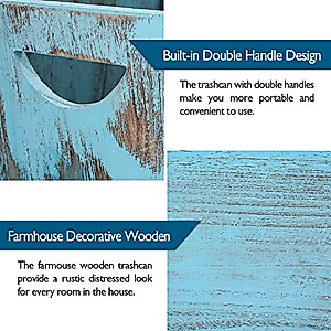 Honest Wood Trash Can,Rustic Farmhouse Style Wastebasket Bin with Handle for Living Room,Bedroom,Bathroom,Kitchen,Office(Blue)