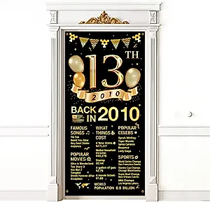 13th Birthday Door Cover Banner Decorations, Black Gold Happy 13th Birthday Door Cover Party Supplies, Large Thirteen Year Old Birthday Poster Backdrop Sign Decor
