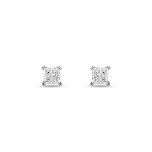 10k White Gold 3/8Ct TDW Princess Diamond Stud Earring by DZON Love Gift for Women (H-I, I2-I3)