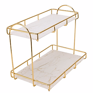 2 Tier Cosmetic Storage Shelf Cosmetic Tray Vanity Organizer Large Capacity Bathroom Counter Shelves Bathroom Counter Organizer for Bathroom Kitchen Washroom