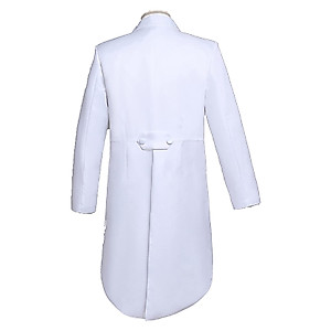 Loloda Men's 4-Piece Tuxedo Tailcoat Blazer Tuxedo Jacket Suit Gentleman Formal Tux Tail Coat Pants Set White Large