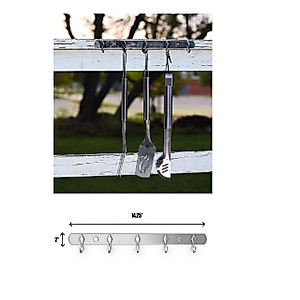 Professional Wall Mount Hook Rack for Barbecue BBQ Utensils Coats Pots Bathroom Towels 5 Hooks Rail for Hanging-Heavy Duty Stainless Steel