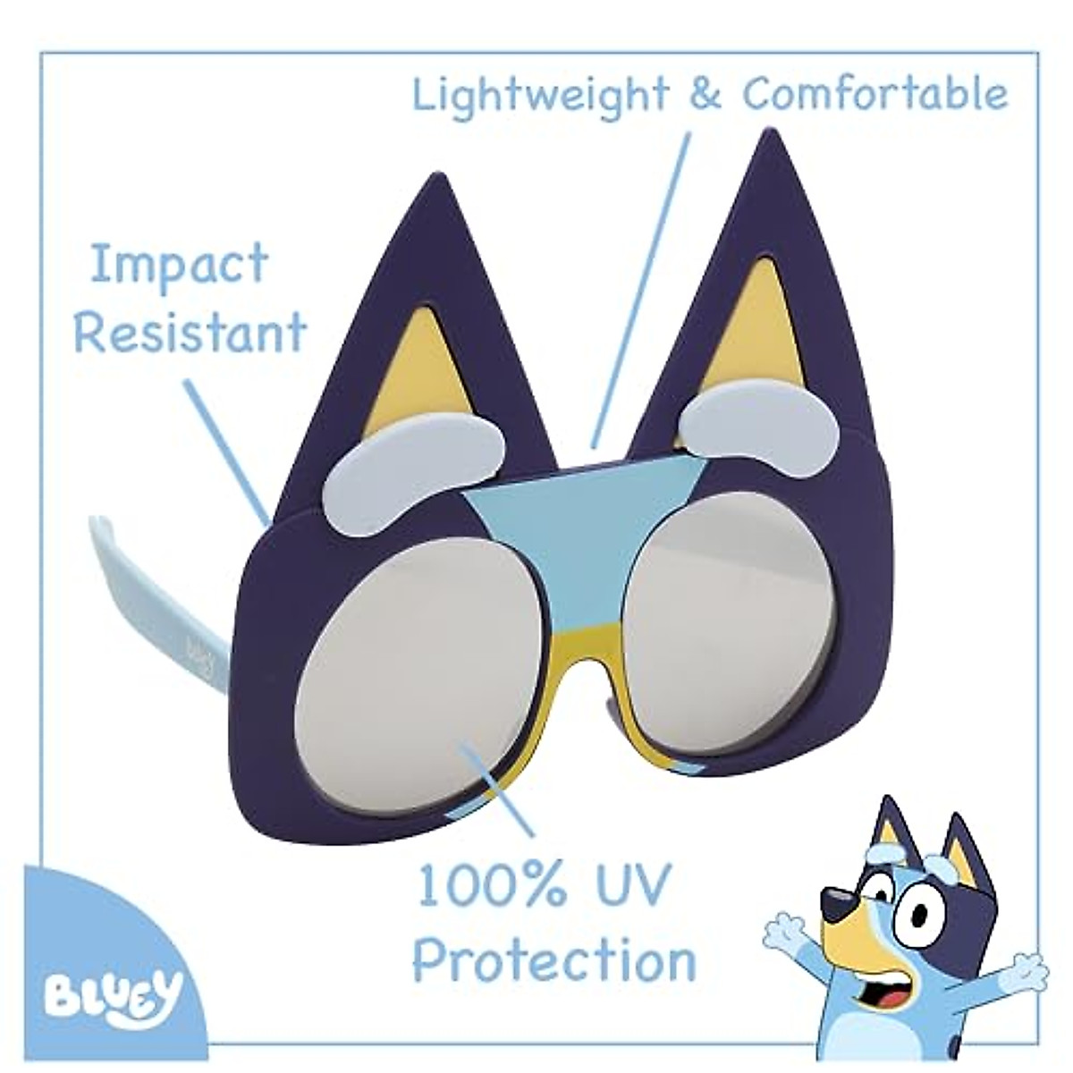 Sun-Staches Official Bluey Sunglasses | Bluey Dress Up Costume Play | UV 400 | One Size Fits Most Kids