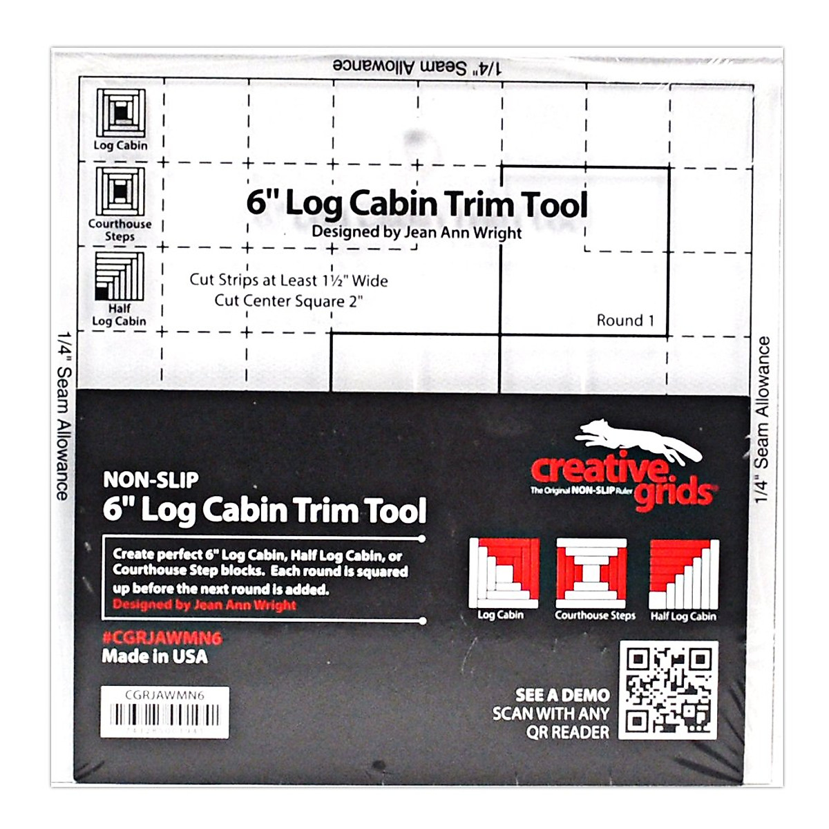 Creative Grids 6in Log Cabin Trim Tool Quilt Ruler - CGRJAWMN6