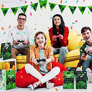 Geosar 30 Pcs Video Game Party Paper Bags Gaming Party Favors Gift Bags Gamer Theme Party Goodie Bags Boys Birthday Party Decorations Treat Candy Bags with 30 Stickers(Green)