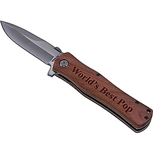 World's Best Pop Folding Pocket Knife - Great Gift for Father's Day, Birthday, or Christmas Gift for Dad, Grandpa, Grandfather, Papa (Wood Handle)